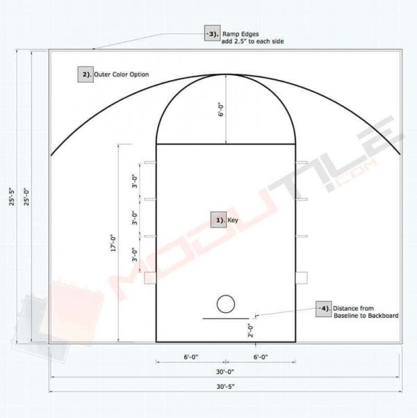 Sport Basketball Court Floor, 30x25, Kit - ModuTile Sport Tiles
